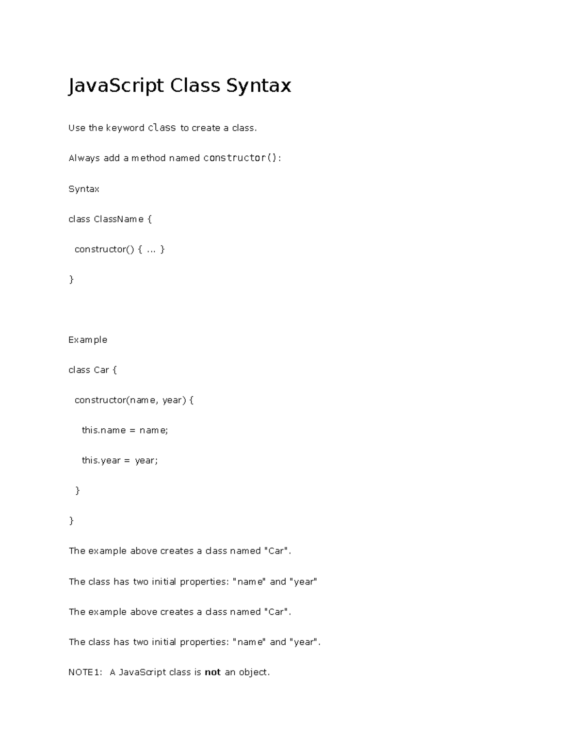 Java Script Part 2unit2 Javascript Class Syntax Use The Keyword