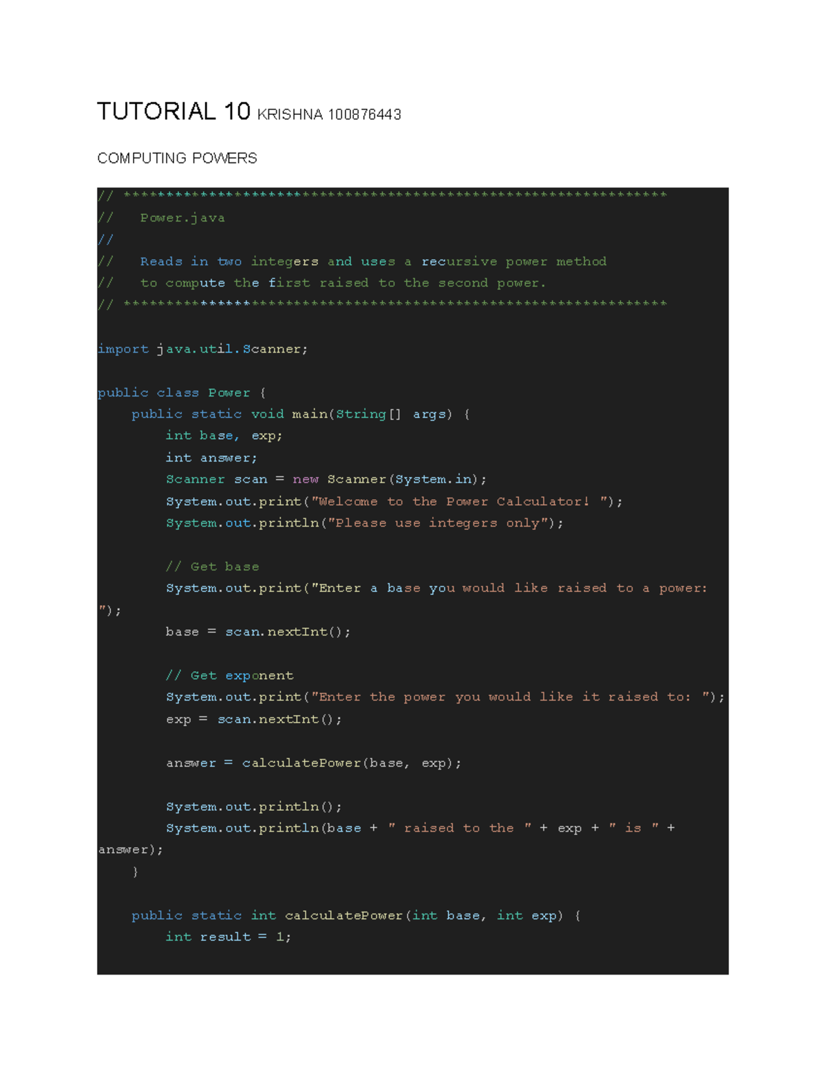 Tutorial 10 - TUTORIAL 10 KRISHNA 100876443 COMPUTING POWERS // - Studocu