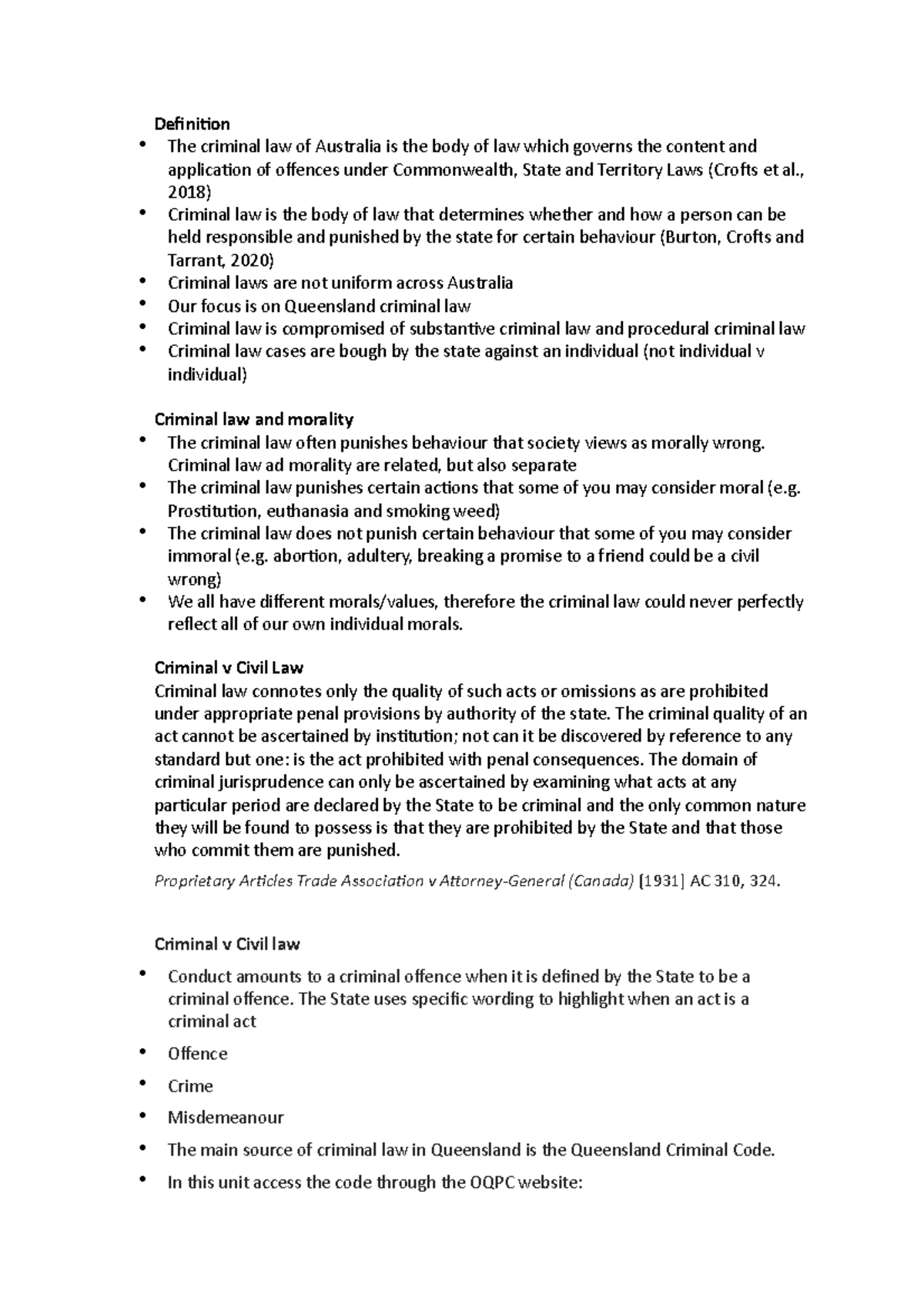 Crimninal law 2021 sem 1 - Definition The criminal law of Australia is ...