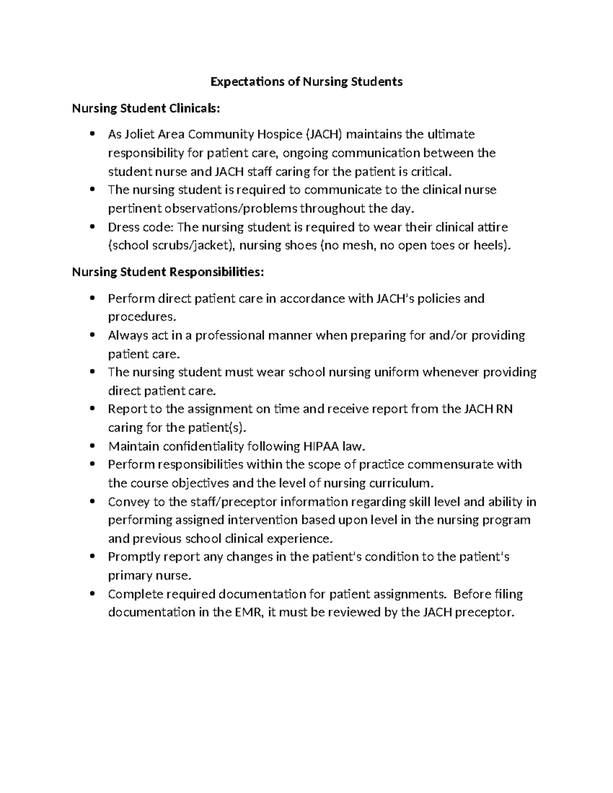 Expectations of Nursing Students JACH - Expectations of Nursing ...