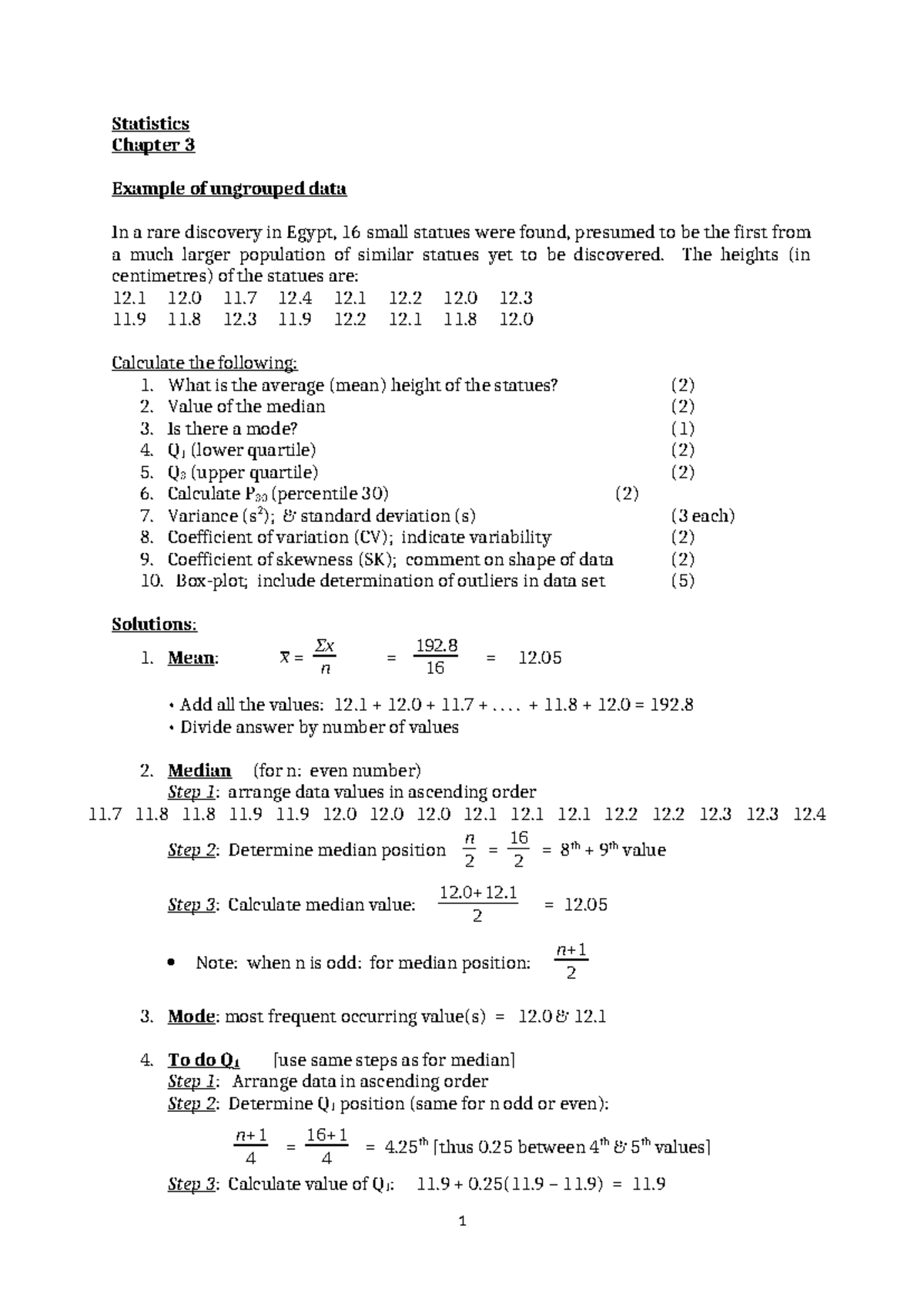 Chapter 3 - Notes and Exercises - Statistics Chapter 3 Example of ...
