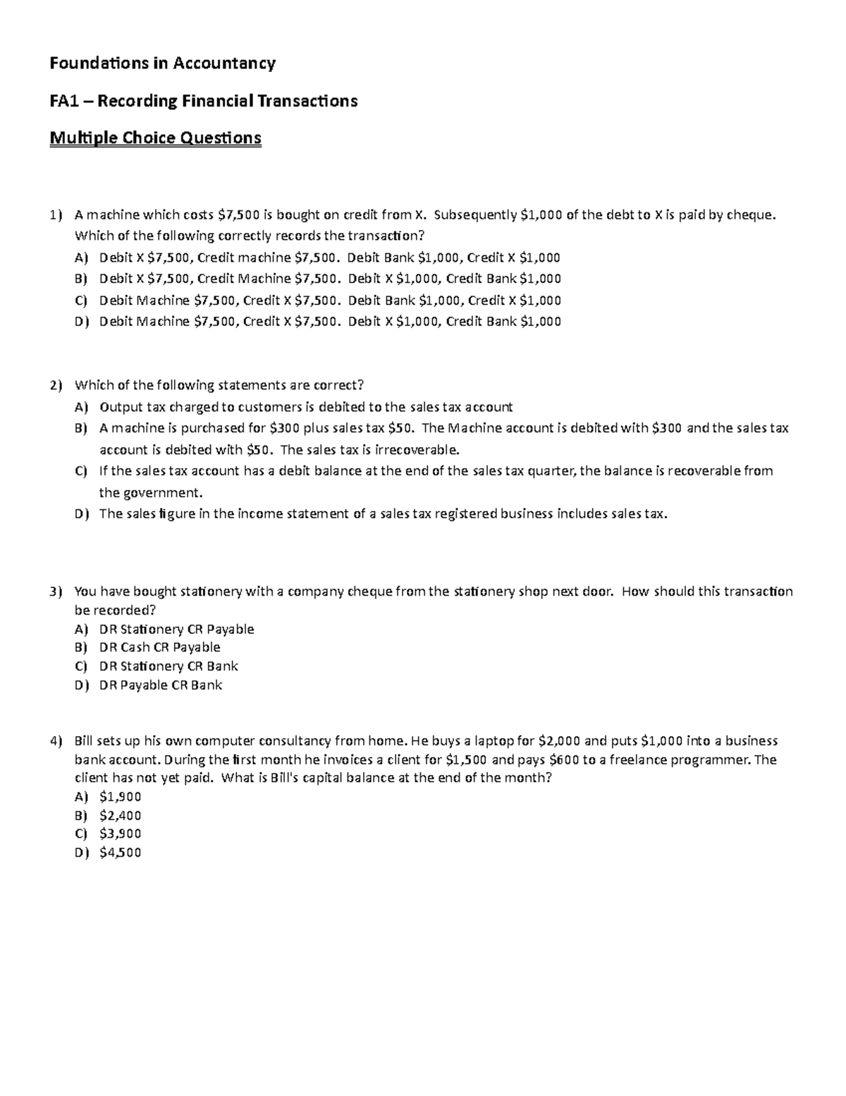 Sample Questions Chap 2-3 - Foundations in Accountancy FA1 – Recording ...