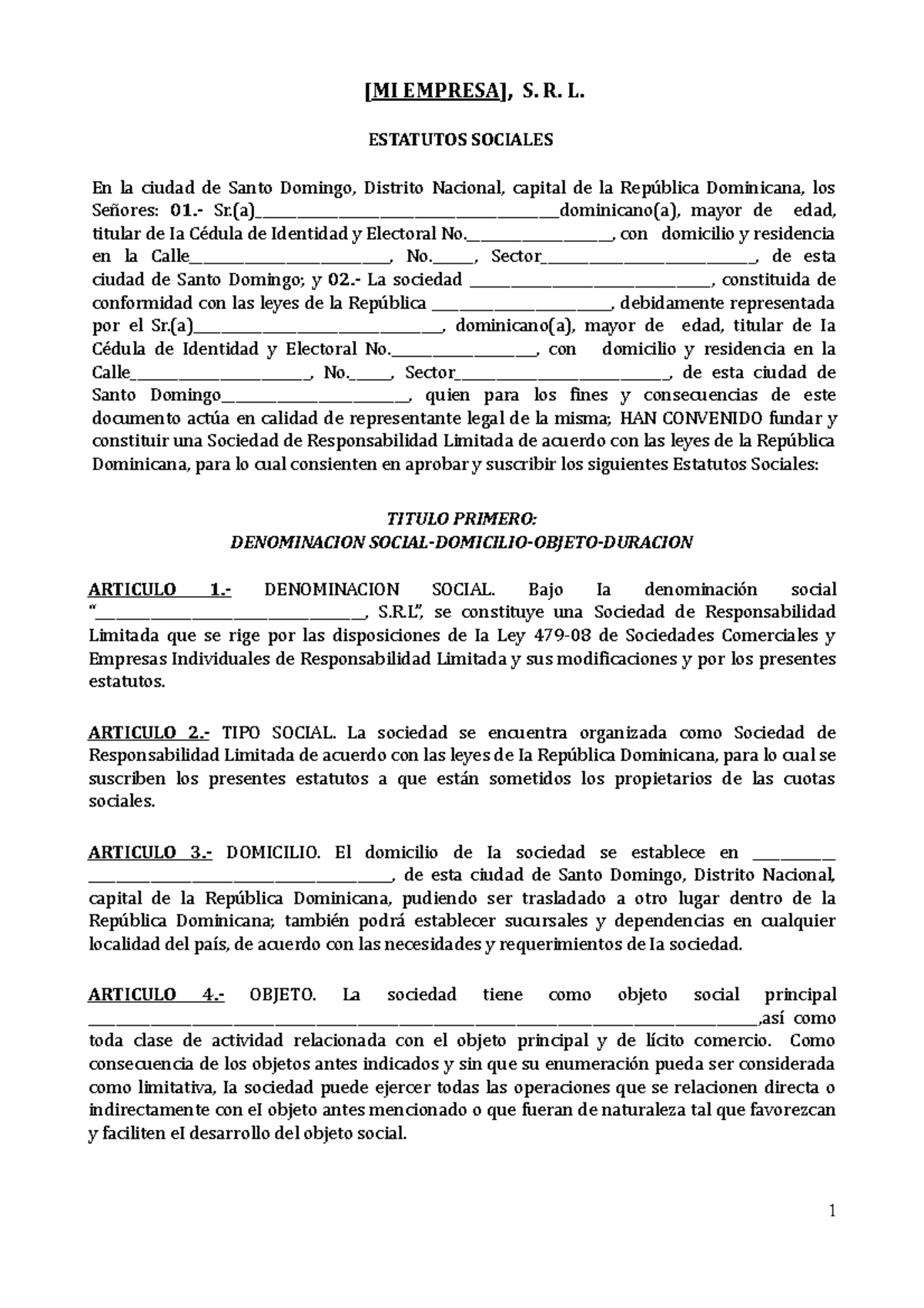 1ero Modelo Estatutos Empresa SRL Republica Dominicana - [MI EMPRESA ...