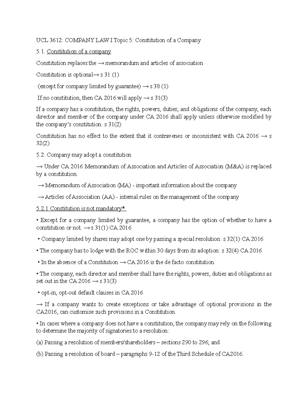 Company Law I-Topic 5-Constitution of a Company - UCL 3612: COMPANY LAW ...