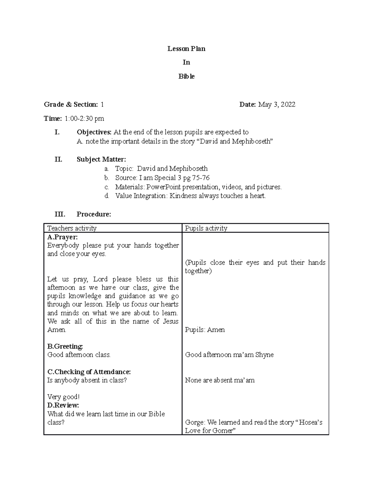 Bible 3 WEEK 5 - learn religion - Lesson Plan In Bible Grade & Section ...