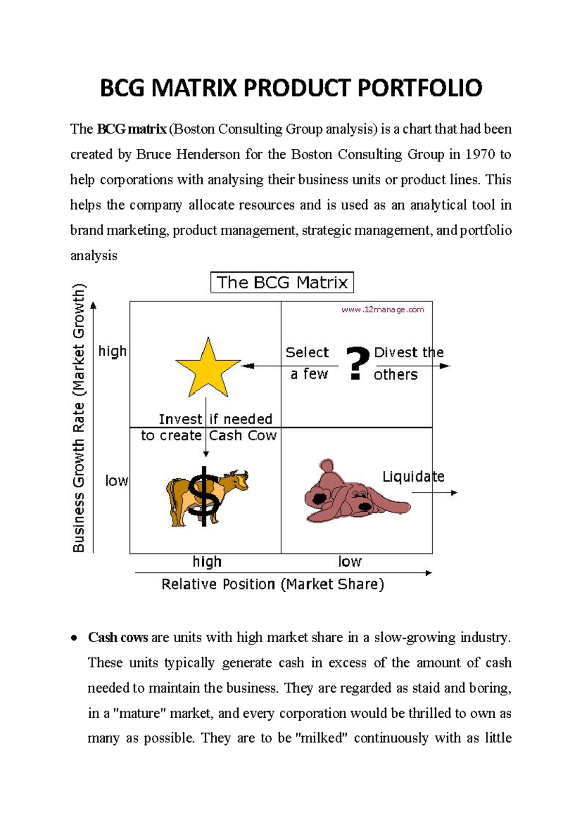 Product Portfolio (BCG, GE) - BCG MATRIX PRODUCT PORTFOLIO The BCG ...