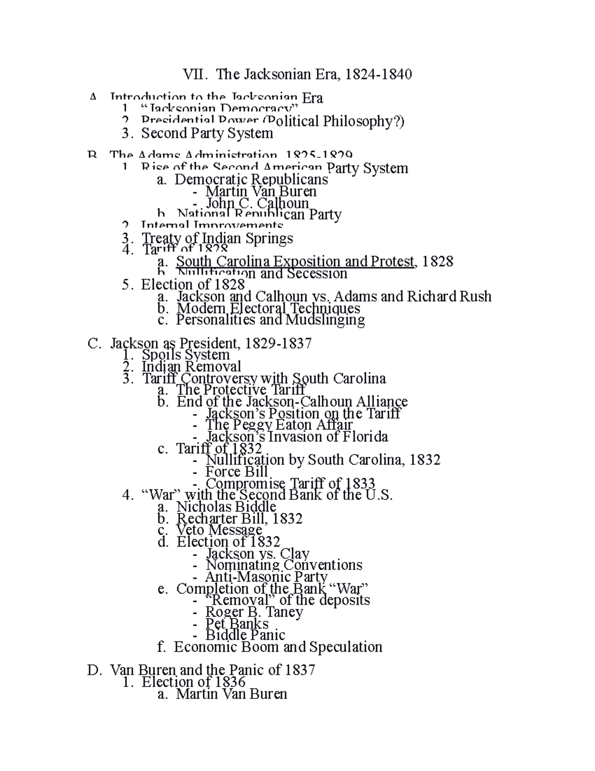 VII. The Jacksonian Era, 1824-1840 - VII. The Jacksonian Era, 1824- A ...