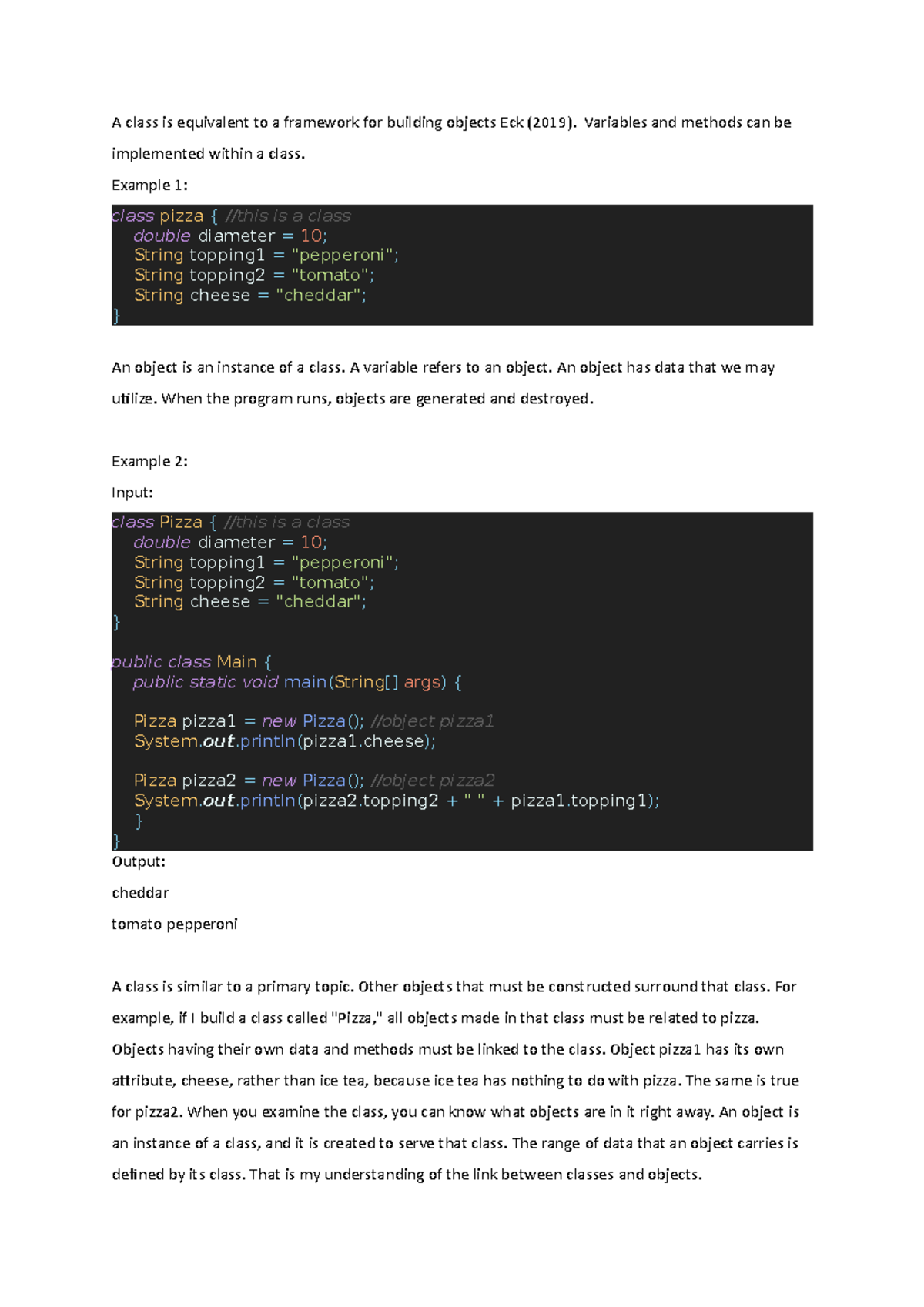 Discussion assignment unit 4 - A class is equivalent to a framework for ...