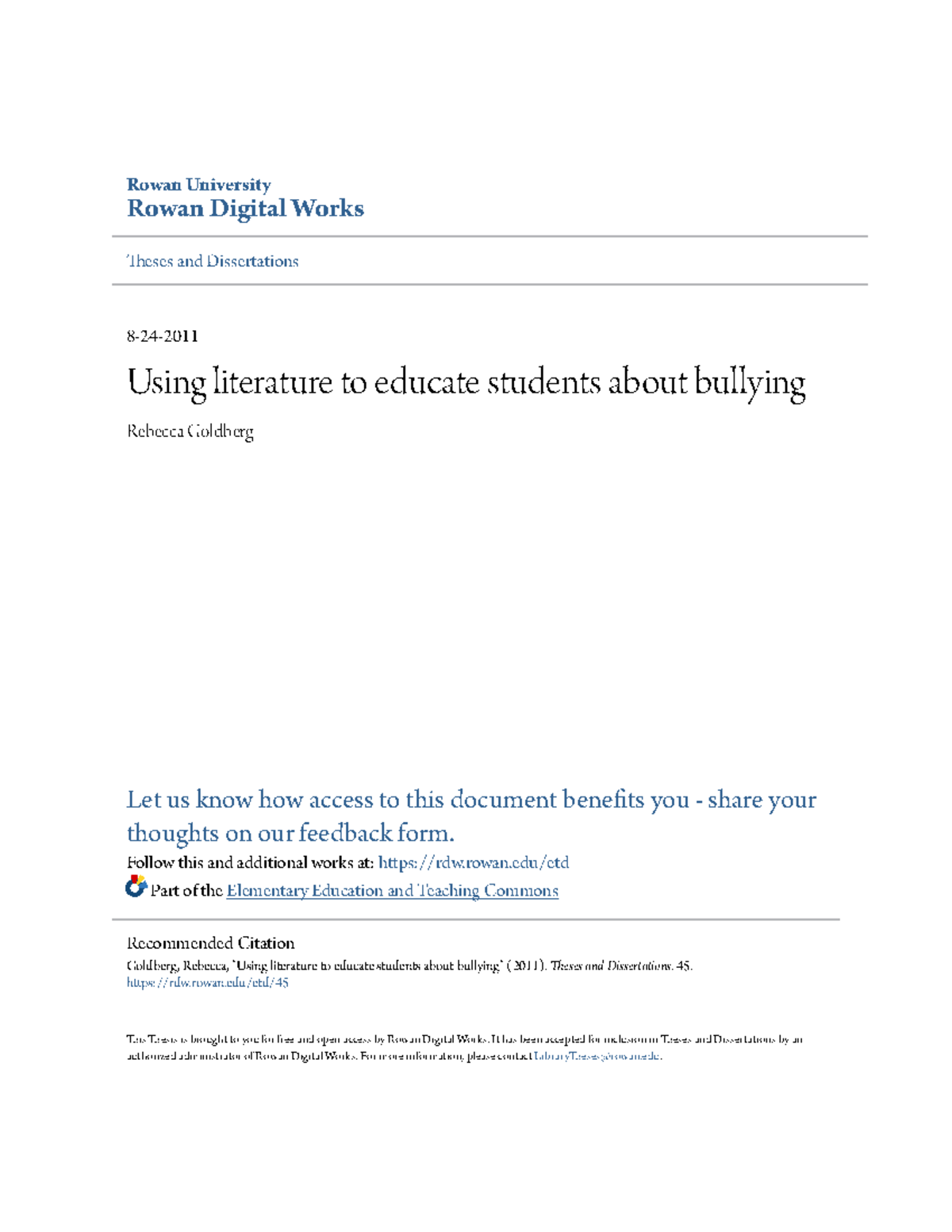 Using literature to educate students about bullying - Rowan University ...