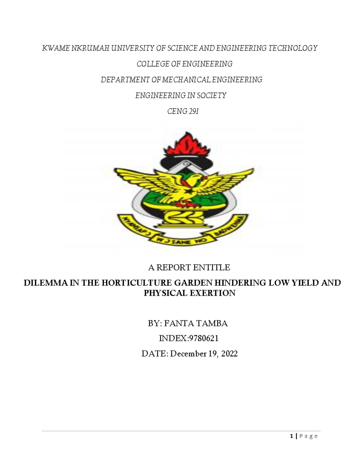 Ceng Project Report 2 Kwame Nkrumah University Of Science And Engineering Technology College 