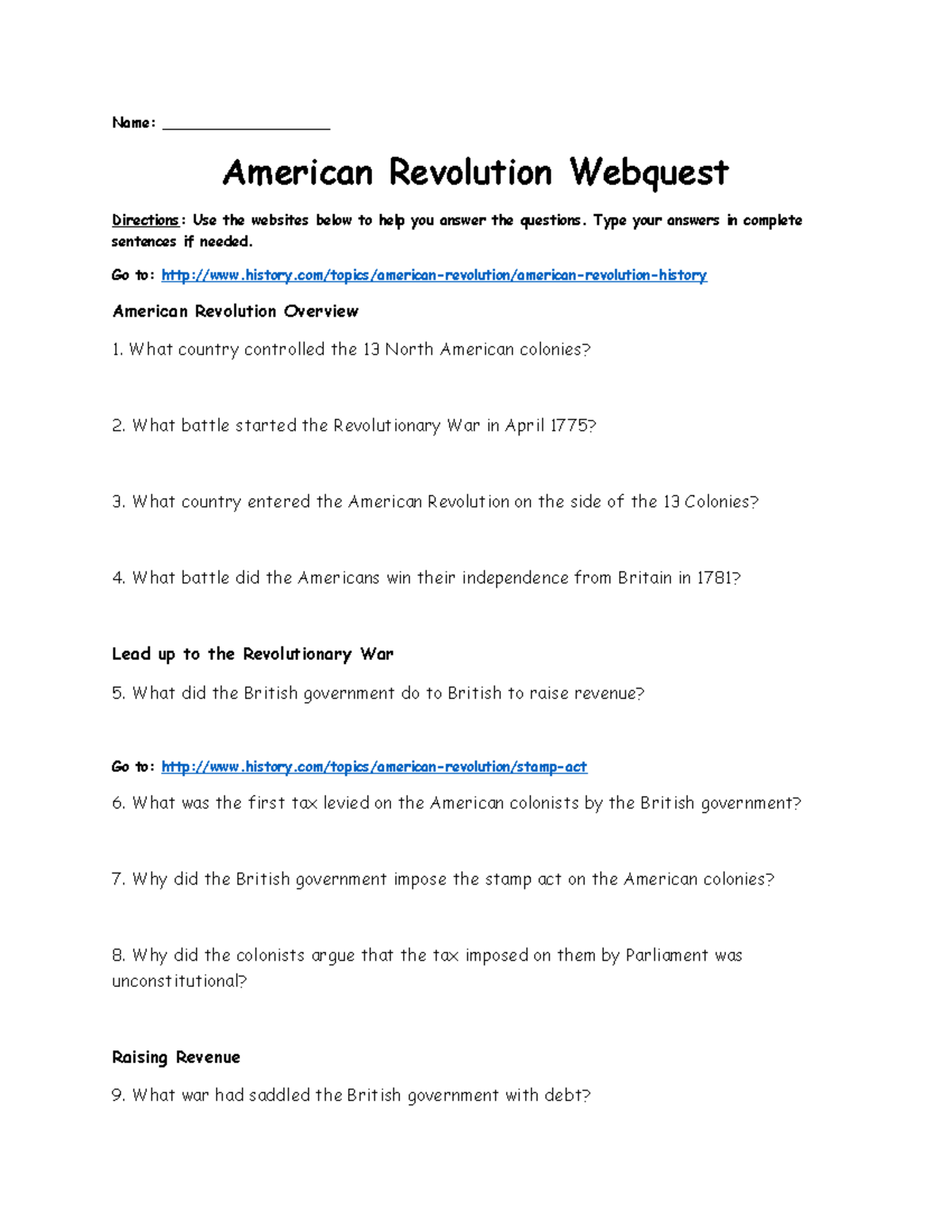 Albert Dorn - Unit 2 Revolutionary War Webquest - Name ...