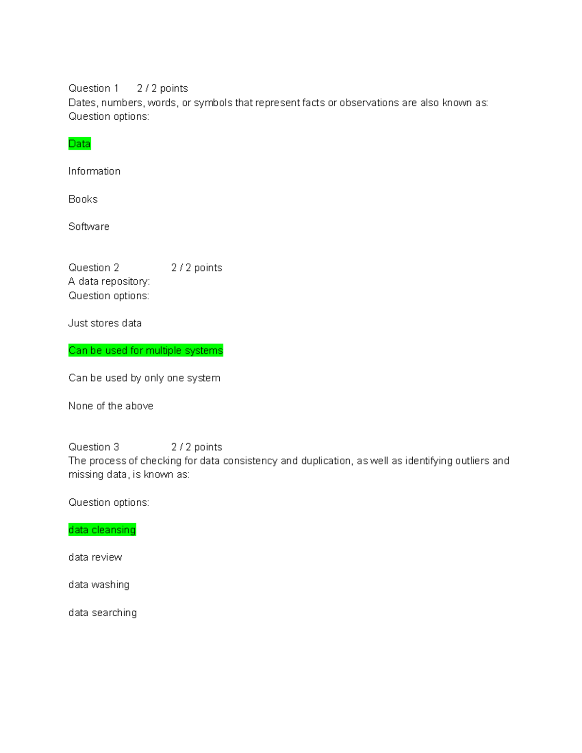 HIM-220-X4979 Healthcare Data Management Module 3 quiz - Question 1 2 / ...