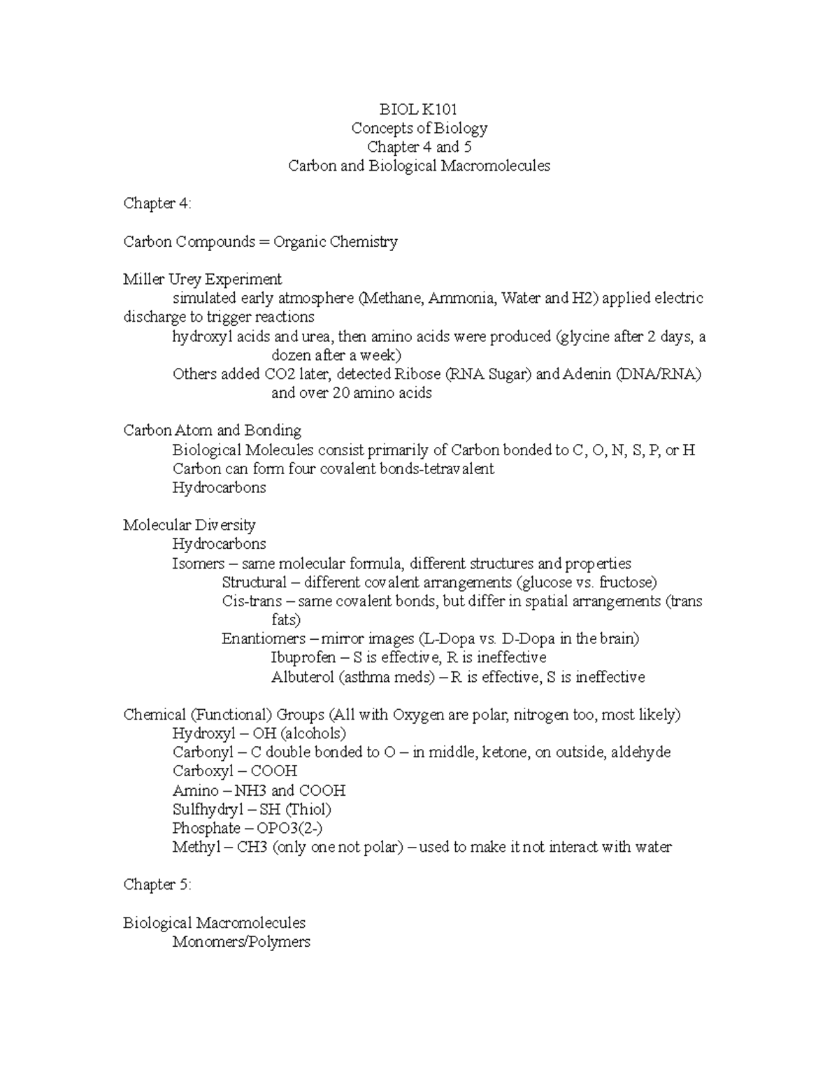 Chapter 4 and 5 Notes - BIOL K Concepts of Biology Chapter 4 and 5 ...