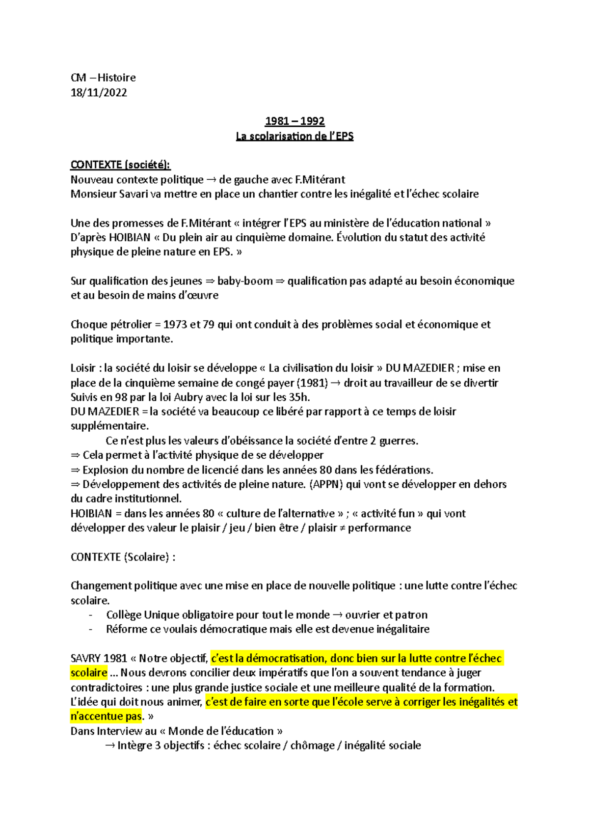 CM: la scolarisation de l'EPS - CM – Histoire 18/11/ 1981 – 1992 La ...