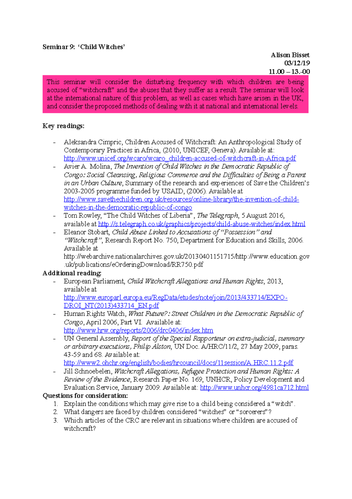 Seminar 9 Child Witches - Seminar 9: ‘Child Witches’ Alison Bisset 03 ...