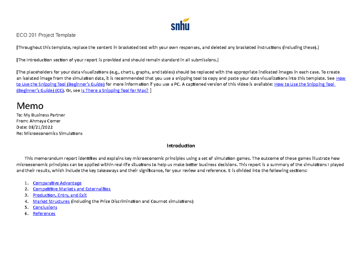 ECO 201 Project Template - ECO 201 Project Template [Throughout this ...