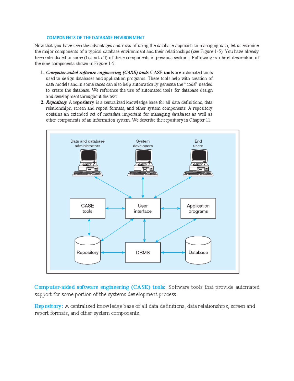 Lecture #10 - COMPONENTS OF THE DATABASE ENVIRONMENT Now that you have ...