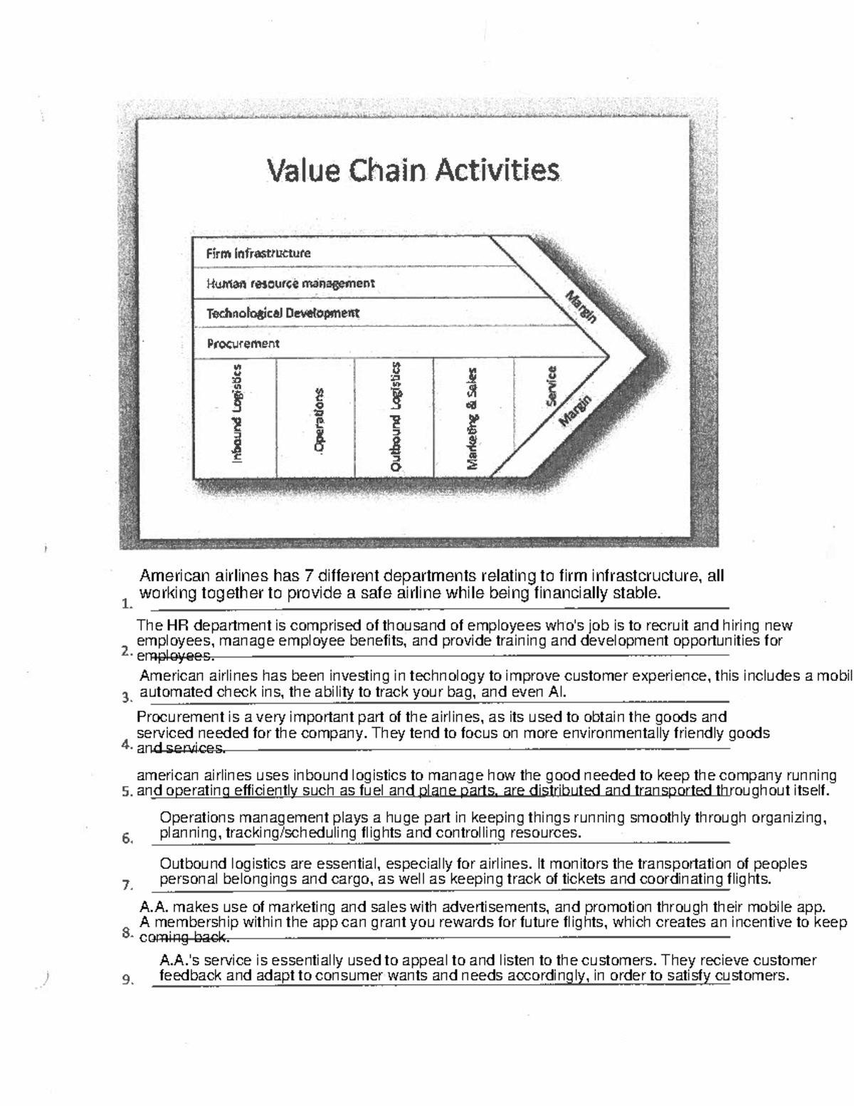 Value Chain Worksheet-1 - American airlines has 7 different departments ...