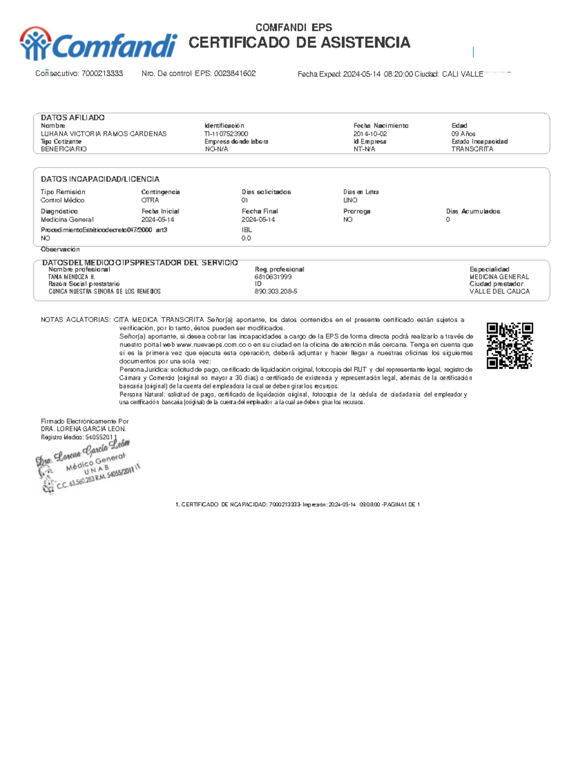 Victoria Ramos Cardenas - Comfandi - COMFANDI EPS CERTIFICADO DE ...