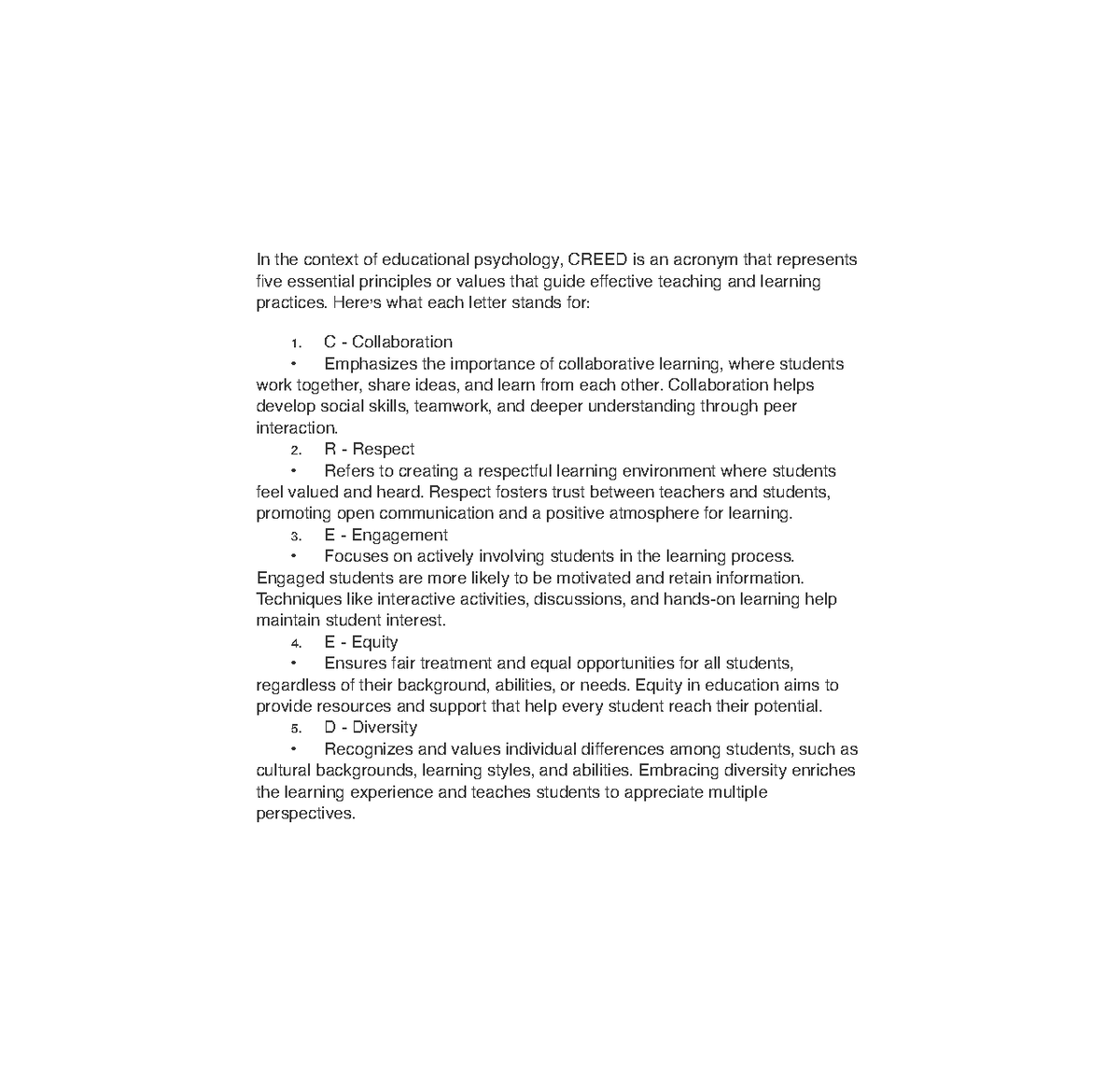 Creed - In the context of educational psychology, CREED is an acronym ...