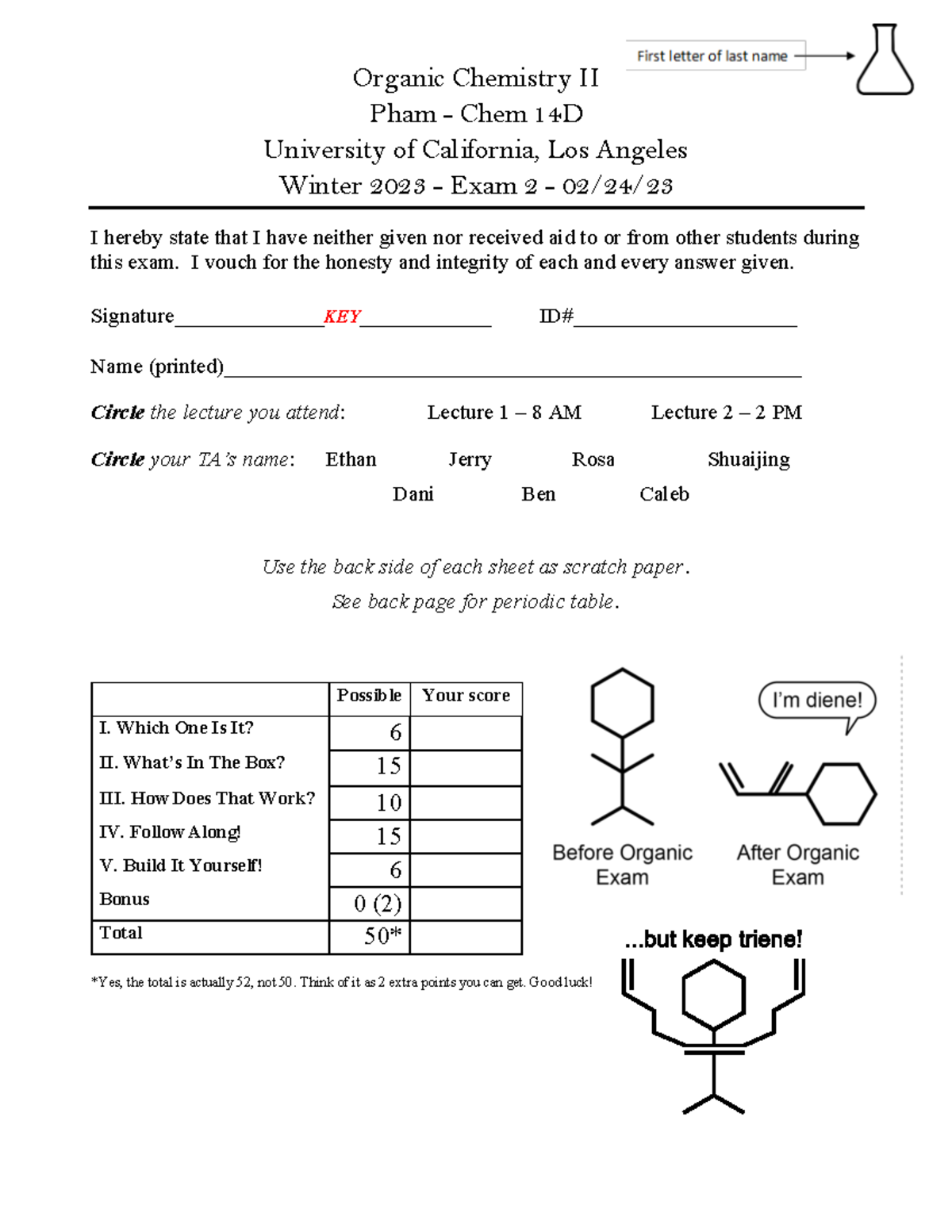 W23 - Practice Chem 14D test - Organic Chemistry II Pham - Chem 14D ...