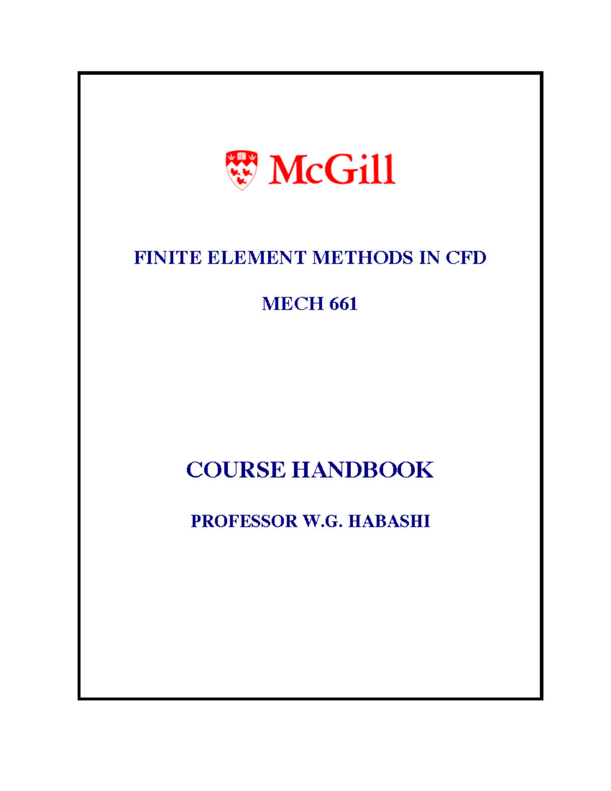661 Course Handbook Finite Element Methods In Cfd Finite Element Methods In Cfd Mech 661
