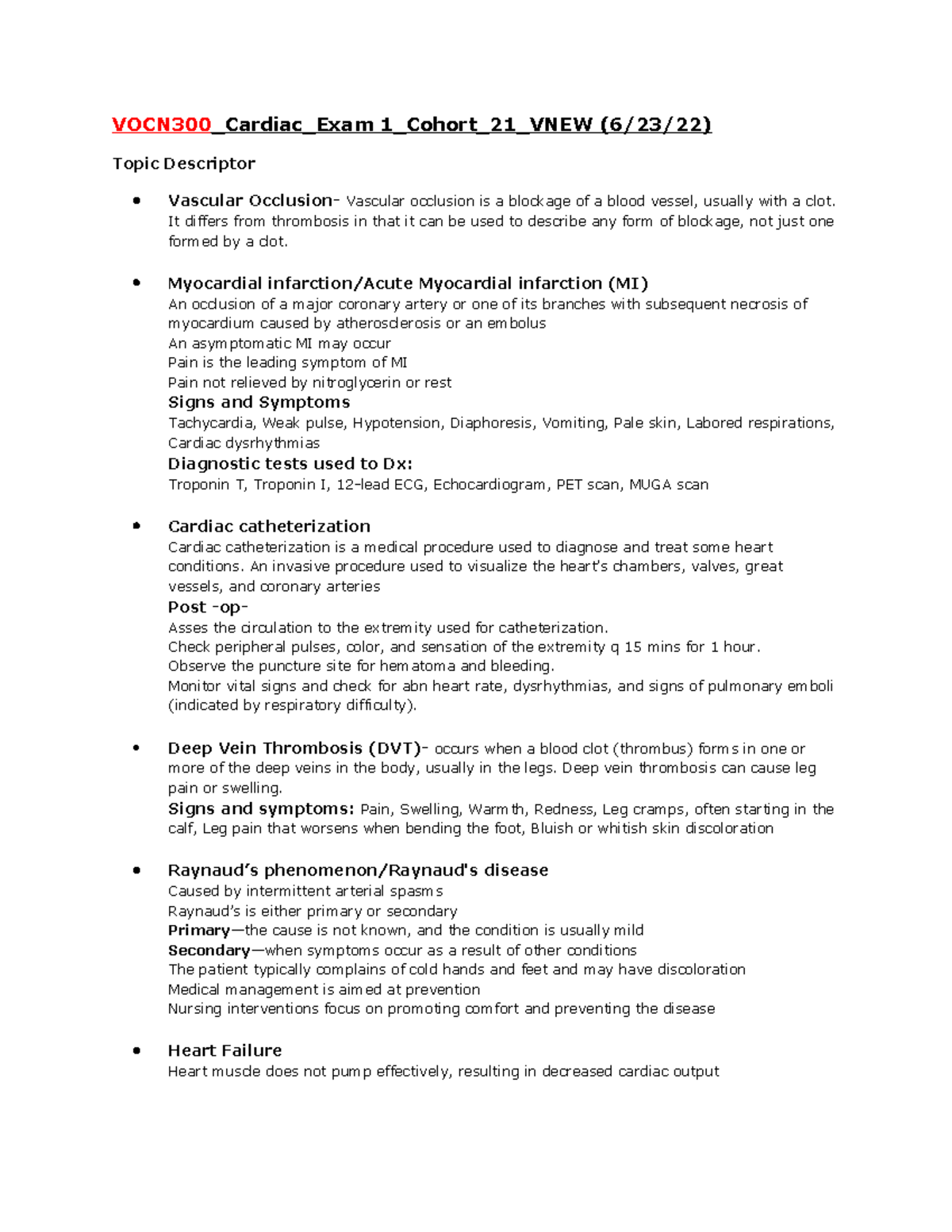 Med surg exam 1 study guide - VOCN300_Cardiac_Exam 1_Cohort_21_VNEW (6 ...
