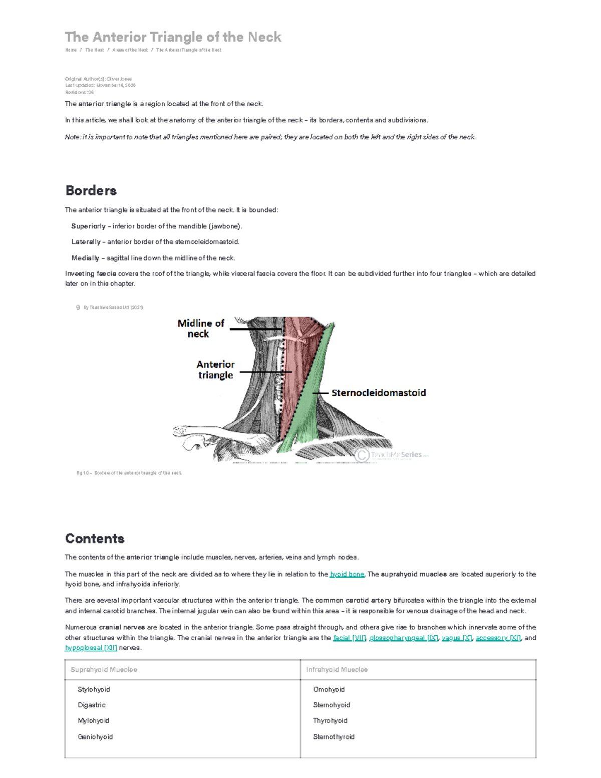 Anterior Triangle of the Neck - Subdivisions - Teach Me Anatomy - The ...