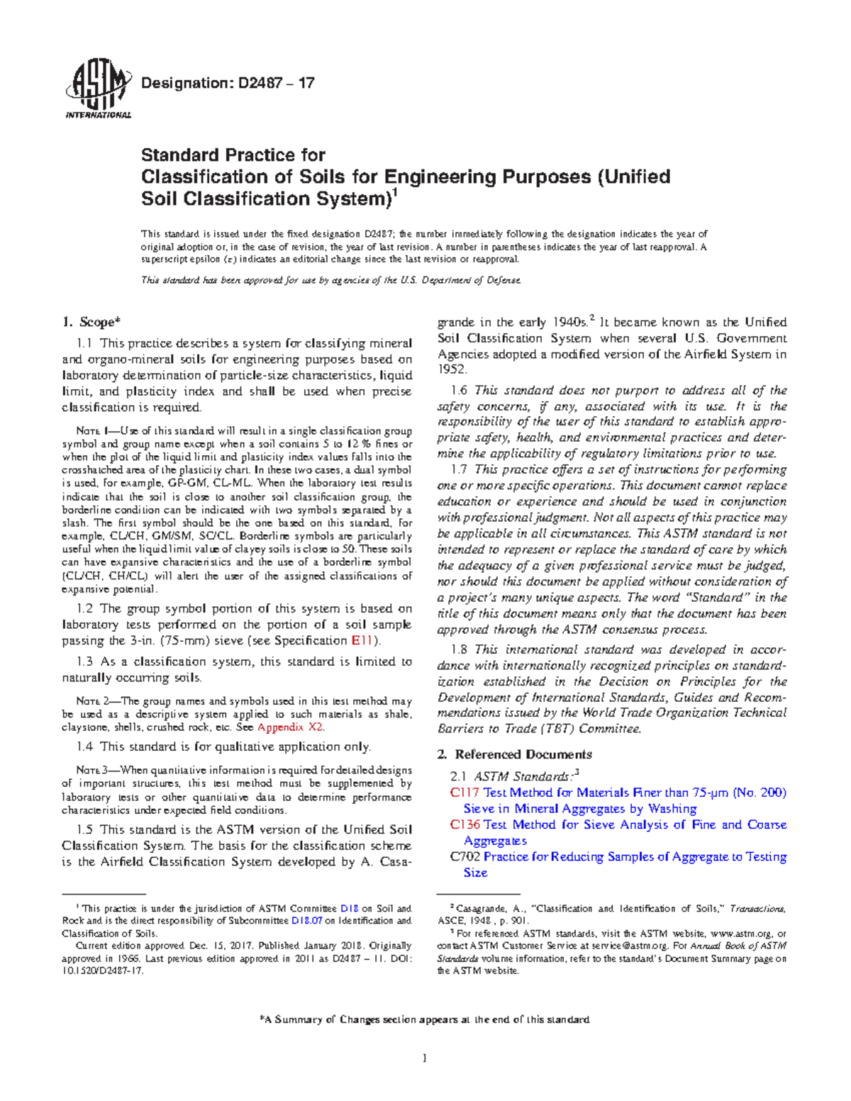 ASTM D 2487-17 Classification of Soils - C E 774 - Ohio - Studocu