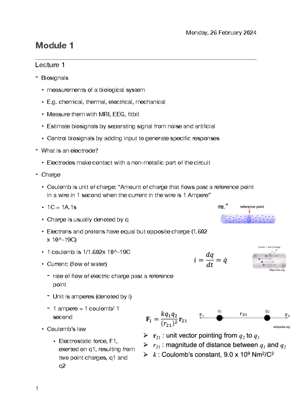 First half of sem Notes - Module 1 Lecture 1 - Biosignals ...