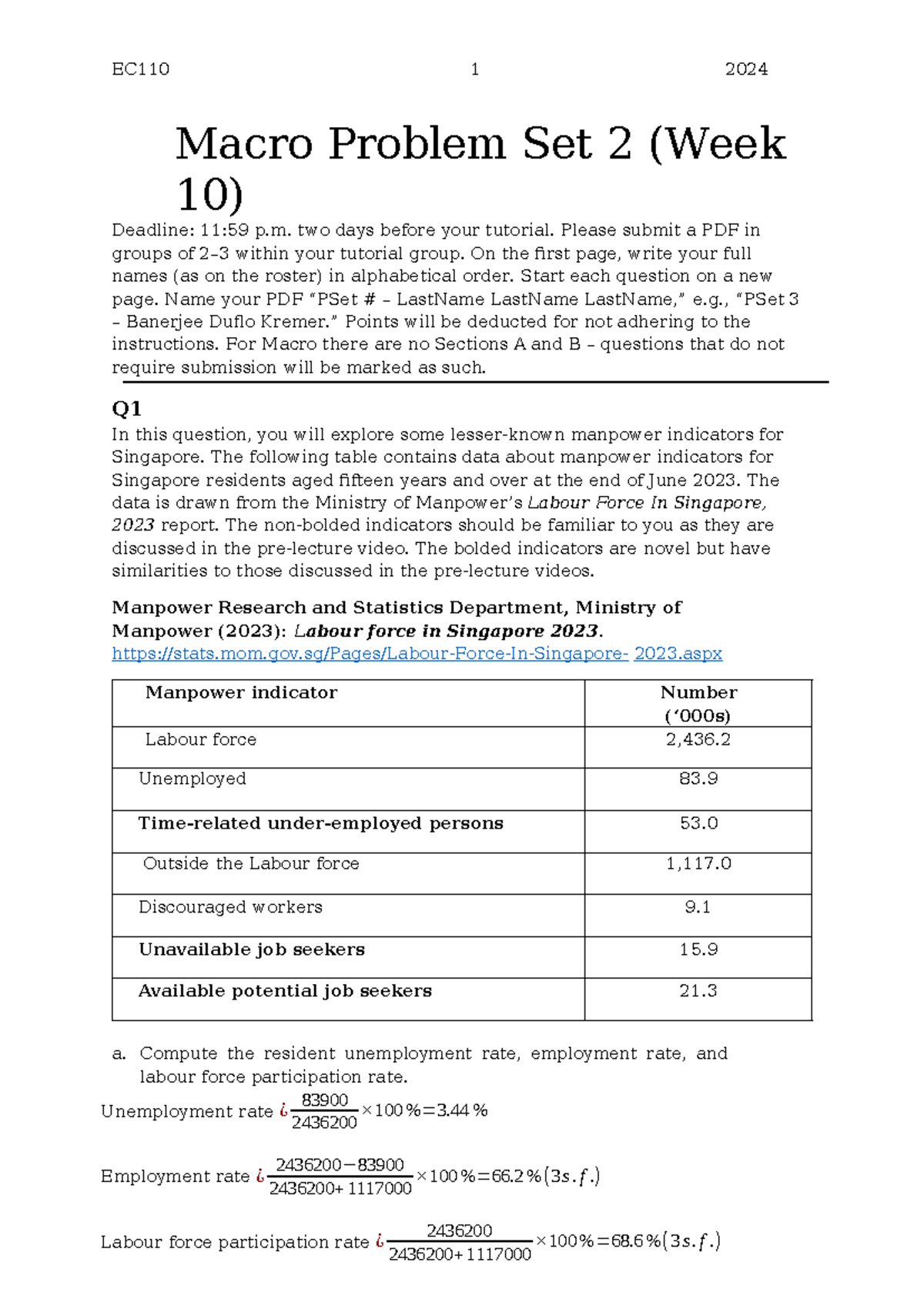 Pset2 - 1E March Macro Problem Set 2 (Week 10) Deadline: 11:59 p. two days before your tutorial ...
