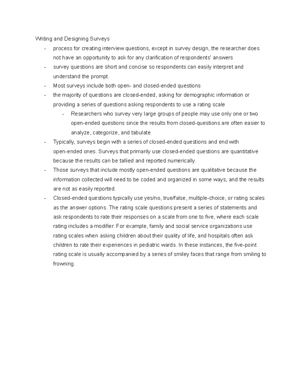 Writing and Designing surveys - Most surveys include both open- and ...