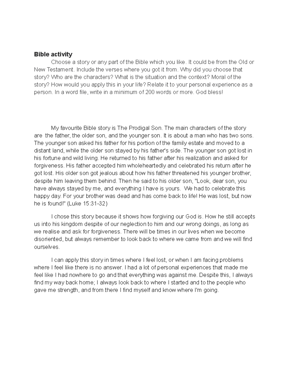 Bible activity - Bible activity Choose a story or any part of the Bible ...