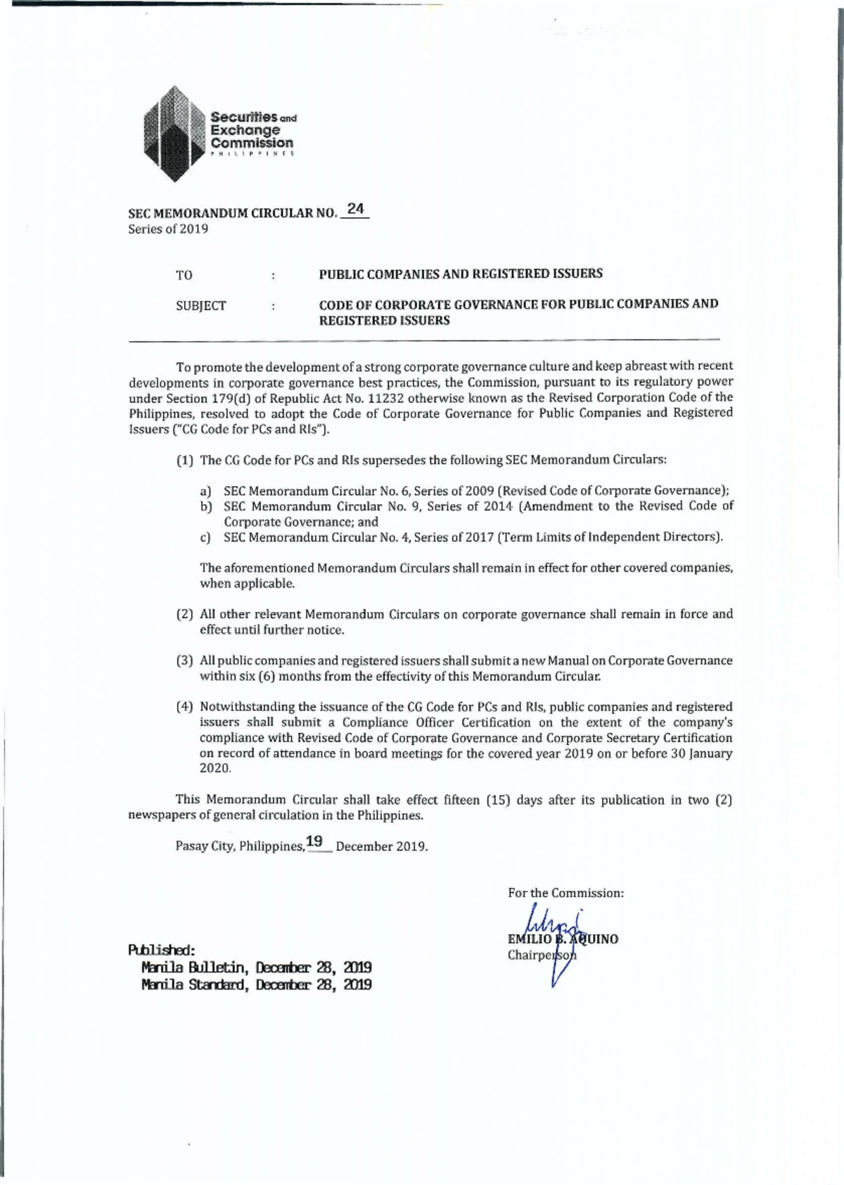 2019 MCNo24 - Sec - Securities and Exchange Commission PHILIPPINES SEC ...