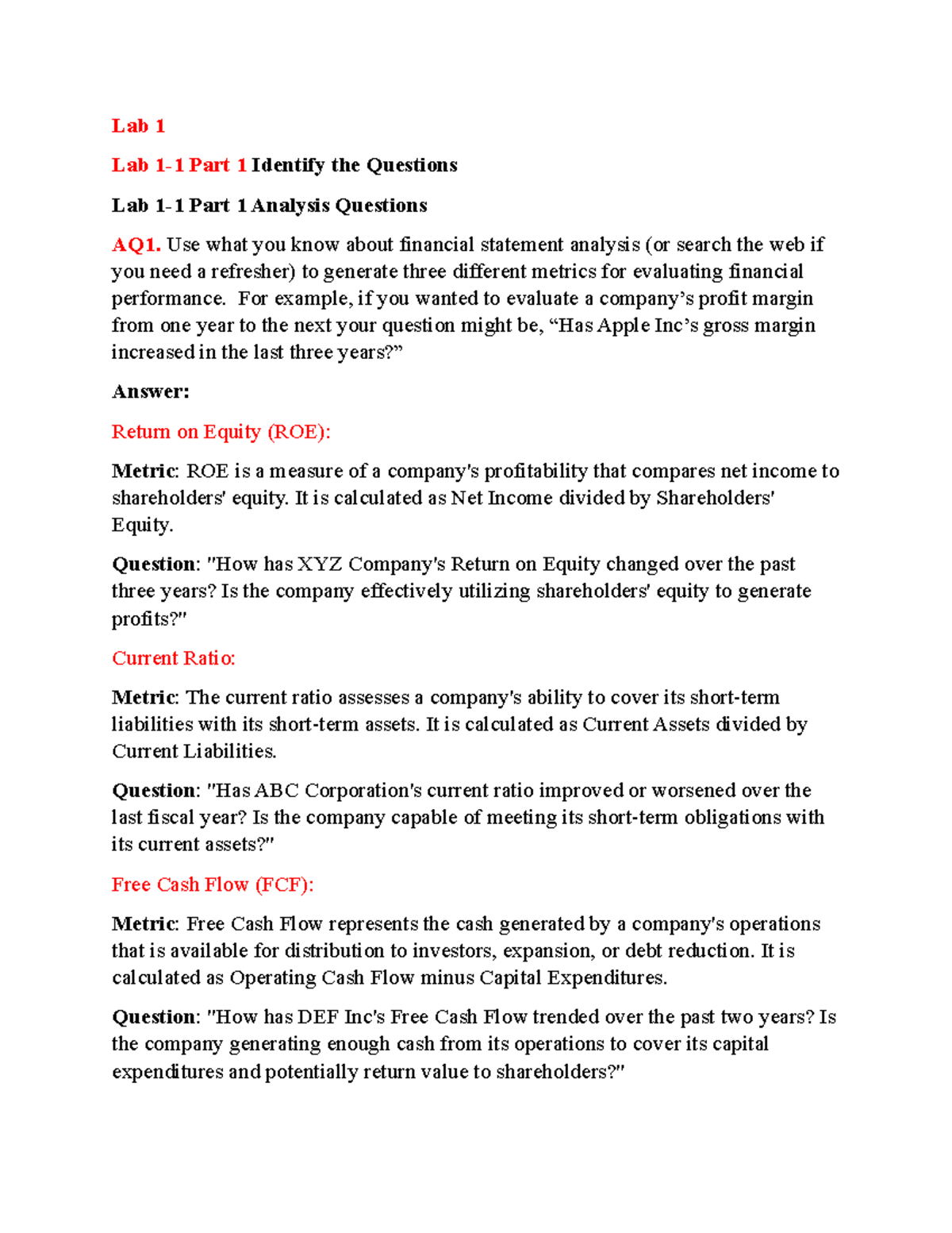Lab 1 - DAA - Lab 1 Lab 1-1 Part 1 Identify the Questions Lab 1-1 Part 1 Analysis Questions AQ1 ...