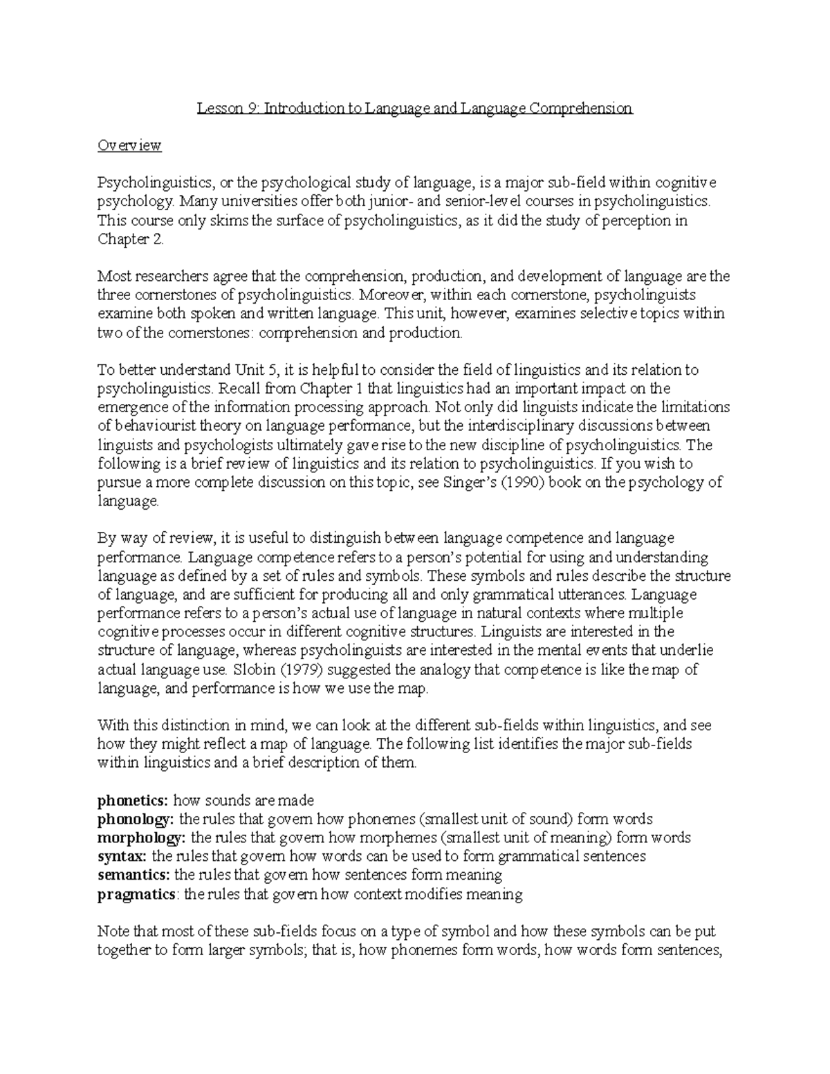 CH 9 Study Questions - Lesson 9: Introduction to Language and Language ...