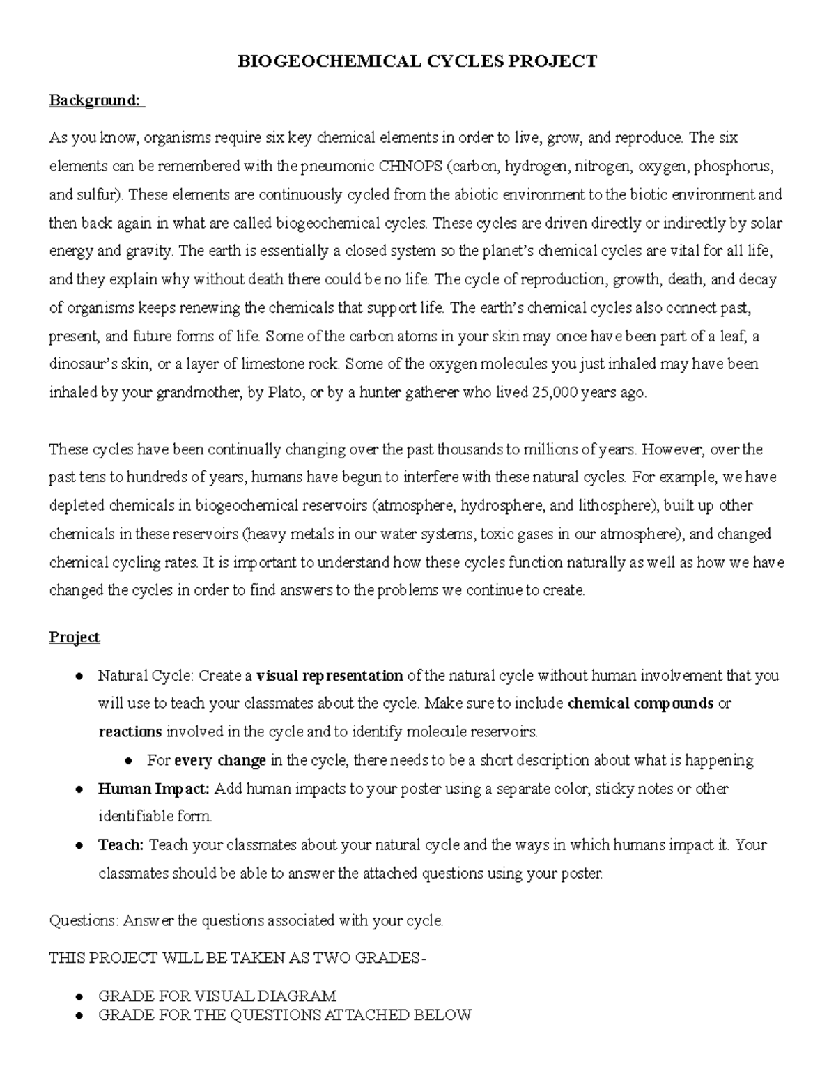 Biogeochemical Cycles Project Student - BIOGEOCHEMICAL CYCLES PROJECT ...