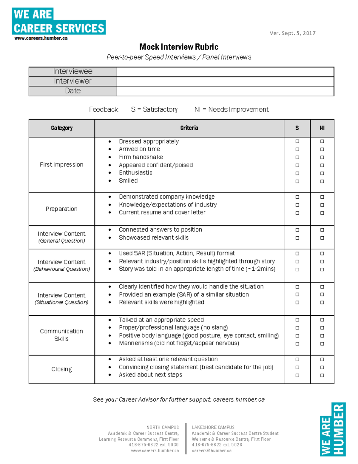 Mock Interview Rubric - Ver. Sept. 5, 2017 NORTH CAMPUS Academic ...