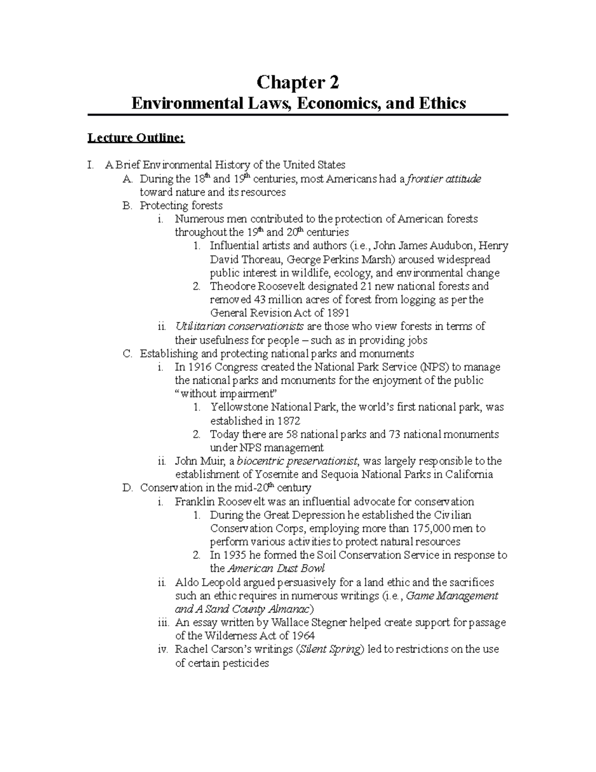 Chapter 2 Outline For Apes Chapter 2 Environmental Laws Economics And Ethics Lecture Outline