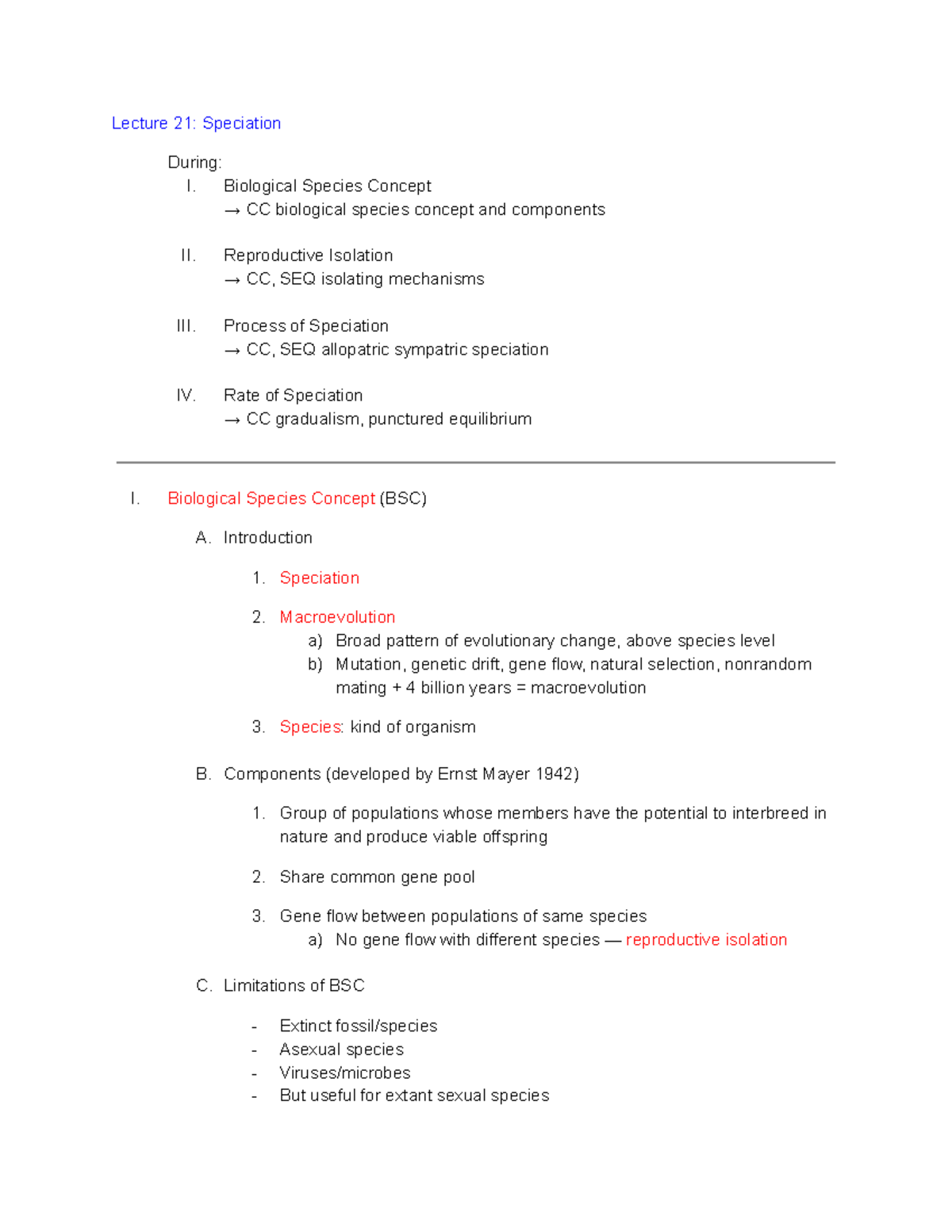 Lecture 21 speciation - Google Docs - Lecture 21: Speciation During: I ...