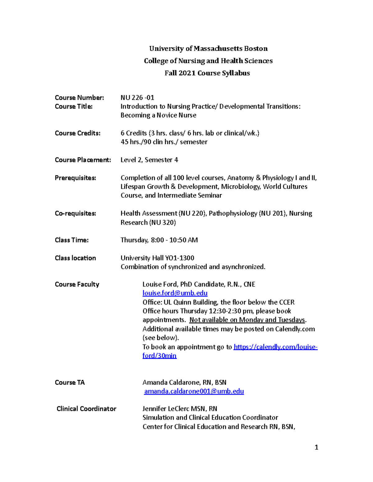 NU 226 Fall 2021 Syllabus with concepts - University of Massachusetts ...