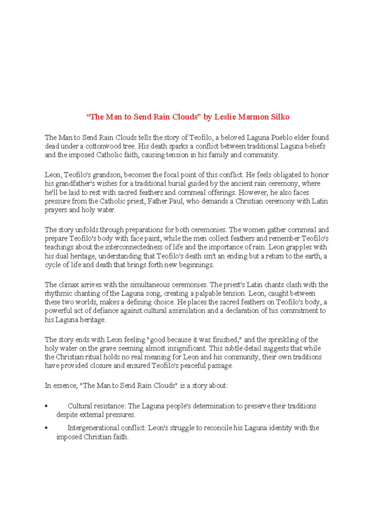 Native American LIT. Final - “The Man to Send Rain Clouds” by Leslie ...