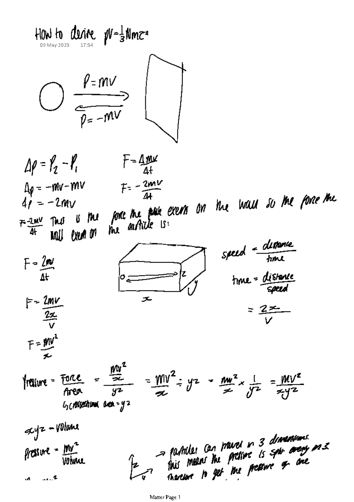 How to derive pV=1/3Nmc^2 - PH1011 - 09 May 2023 17: Matter Page - Studocu