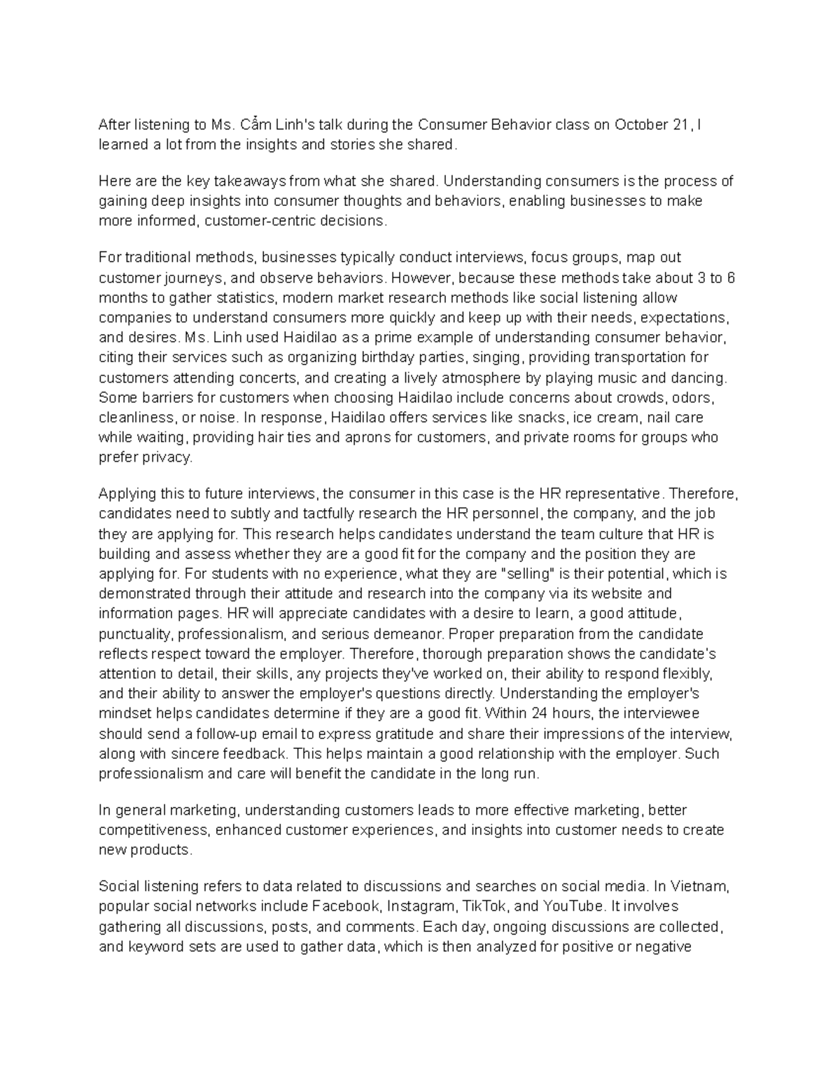 Reflective essay - After listening to Ms. Cẩm Linh's talk during the ...