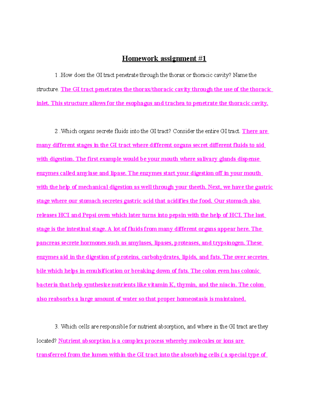 Homework assignment #1 Rosa Garcia - Homework assignment 1 .How does the GI tract penetrate ...