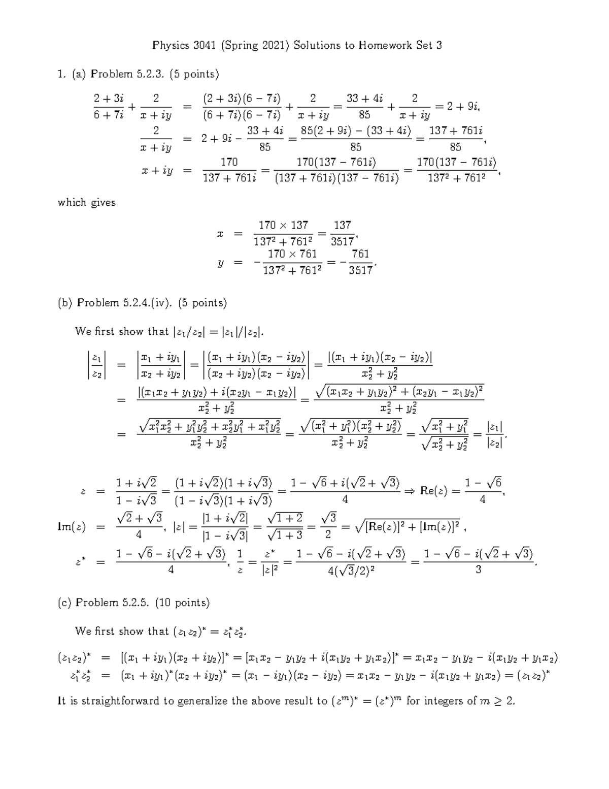 Homework 3 Solutions - PHYS 3041 UMN Spring 2021 Prof Qian - PHYS 3041 ...