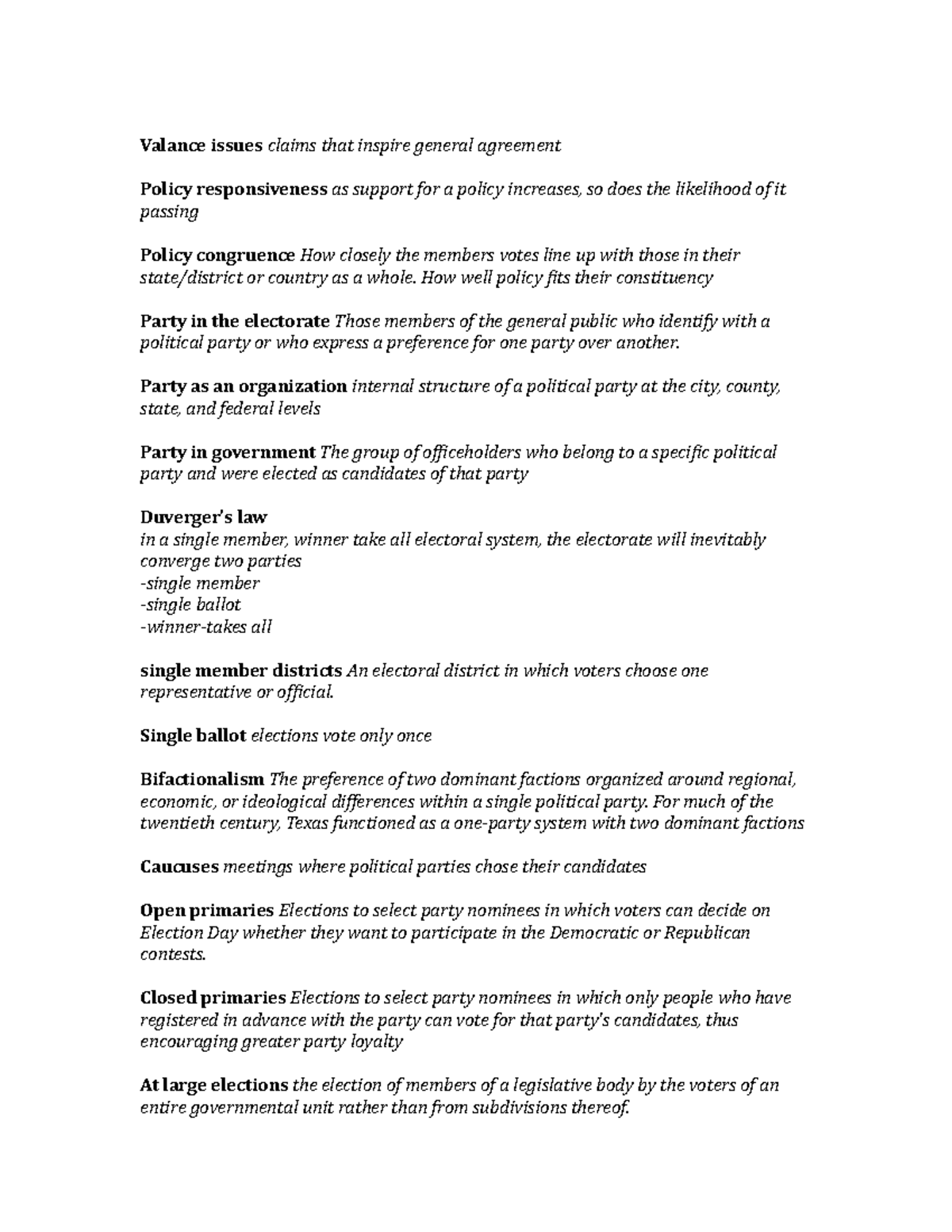 Poli Sci Test 2 Notes - Valance issues claims that inspire general ...