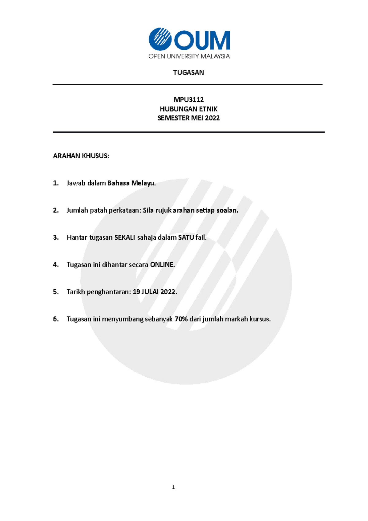 MPU3112 Assignment Question - TUGASAN - Studocu