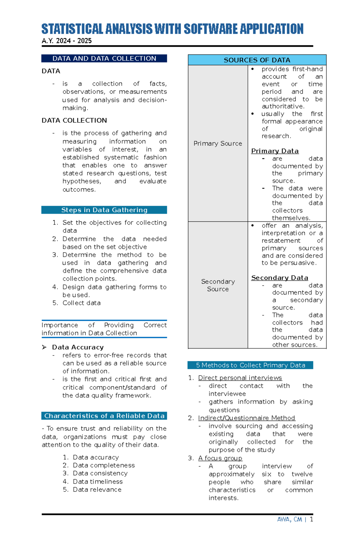 Statistical Analysis Reviewer - A. 2024 – 2025 DATA AND DATA COLLECTION ...