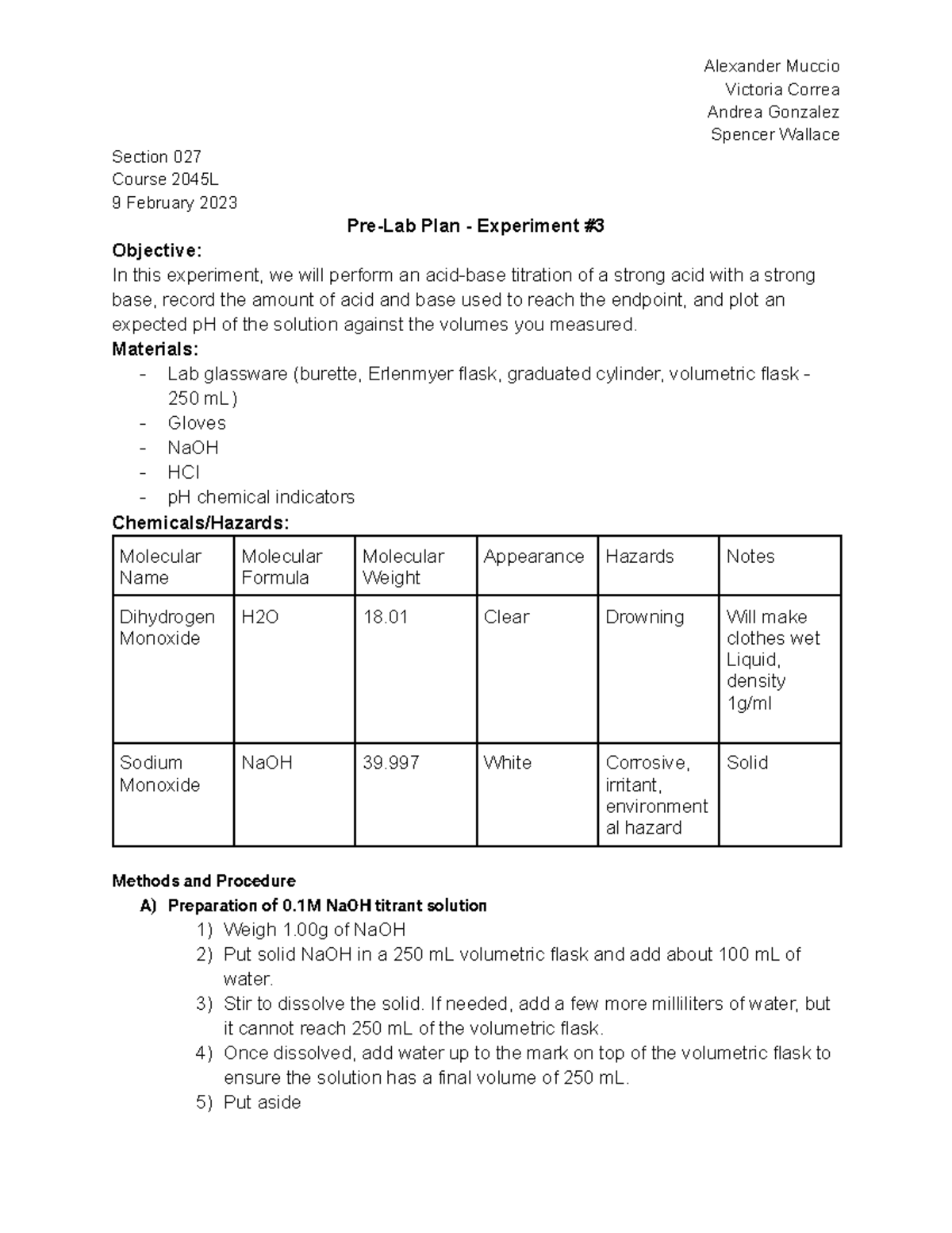 Pre-Lab Plan - Experiment #3 - Alexander Muccio Victoria Correa Andrea ...